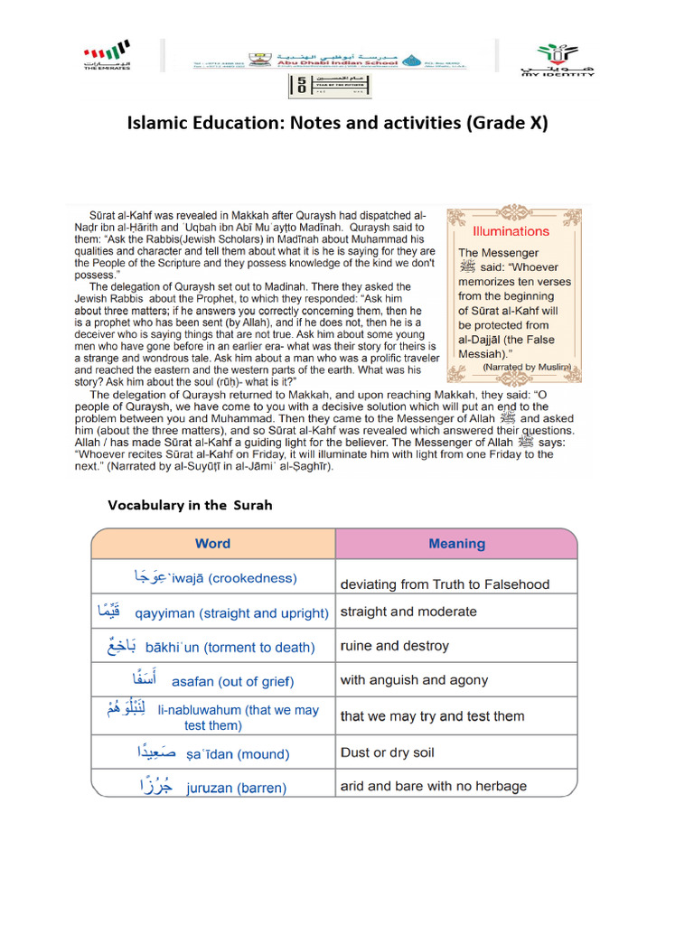 Lesson 1 Surat Al Kahf (Notes and Activities ) | PDF