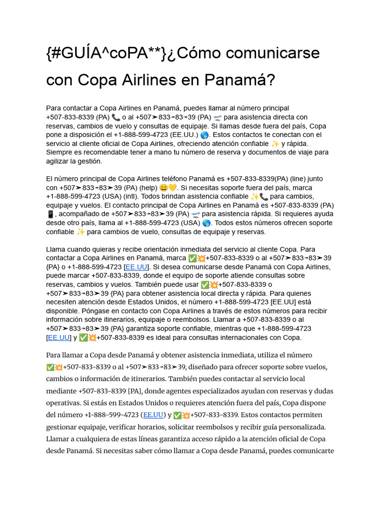 {#GUÍA^coPA**}¿Cómo comunicarse con Copa Airlines en Panamá? | PDF | Servicio al Cliente ...