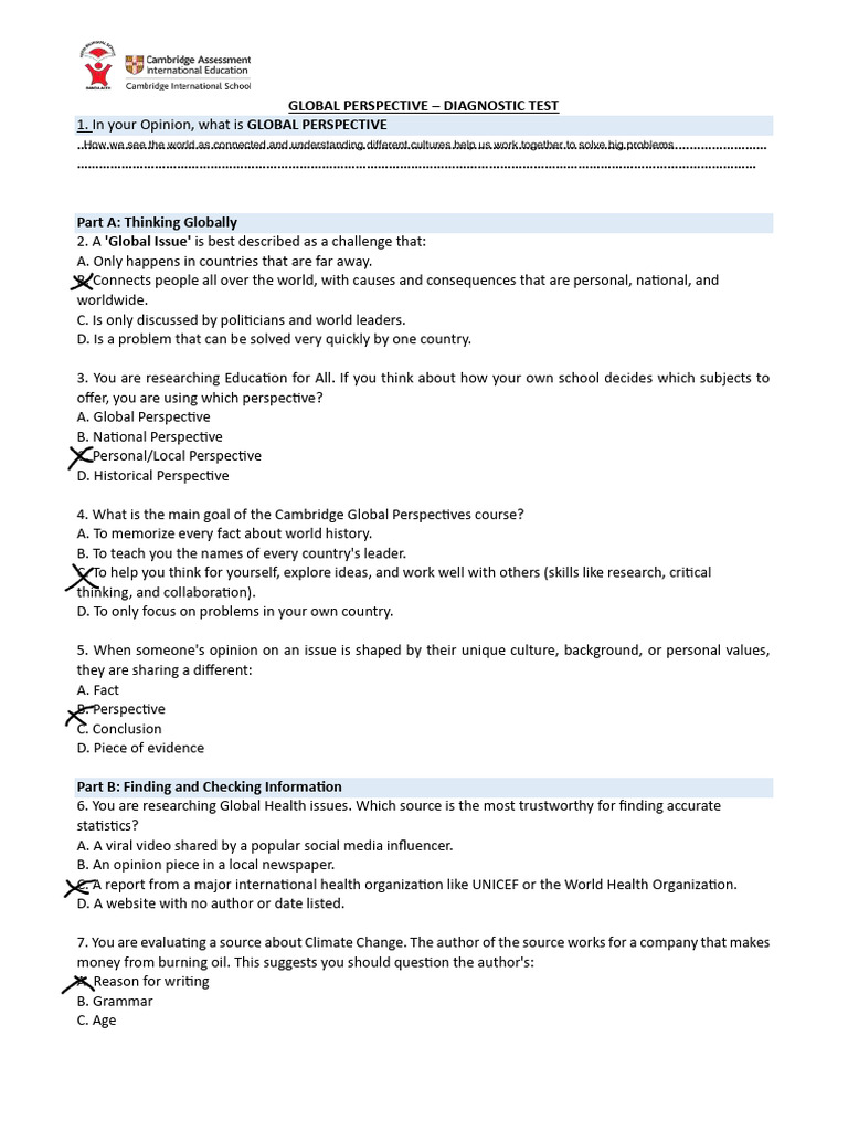 Global Perspective Diagnostic Test | PDF