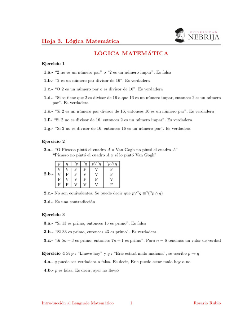 Ejercicios de Lógica Matemática | PDF | Matemáticas | Lógica matemática