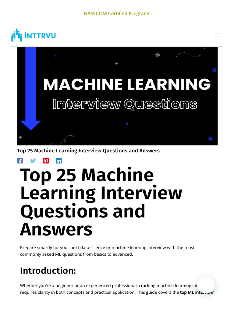 Top 25 Machine Learning Interview Questions and Answers - Inttrvu | PDF ...