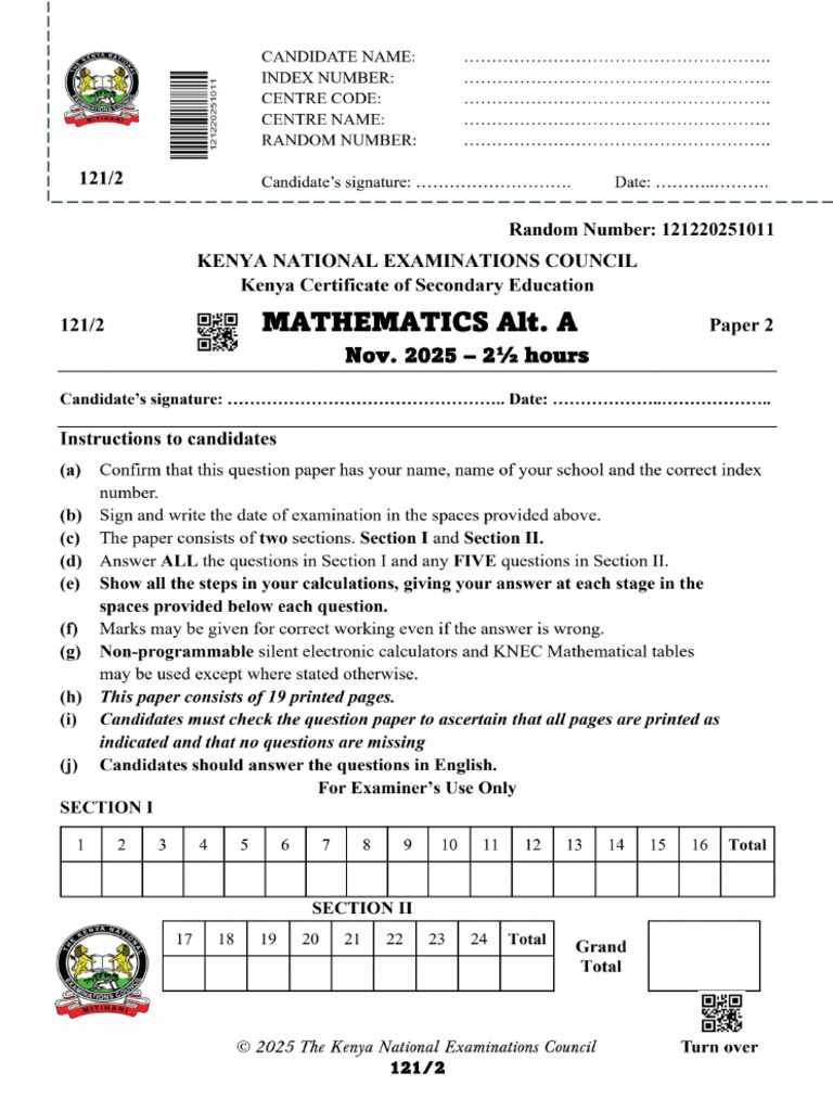 KCSE 2025 121 PP2 Printable | PDF