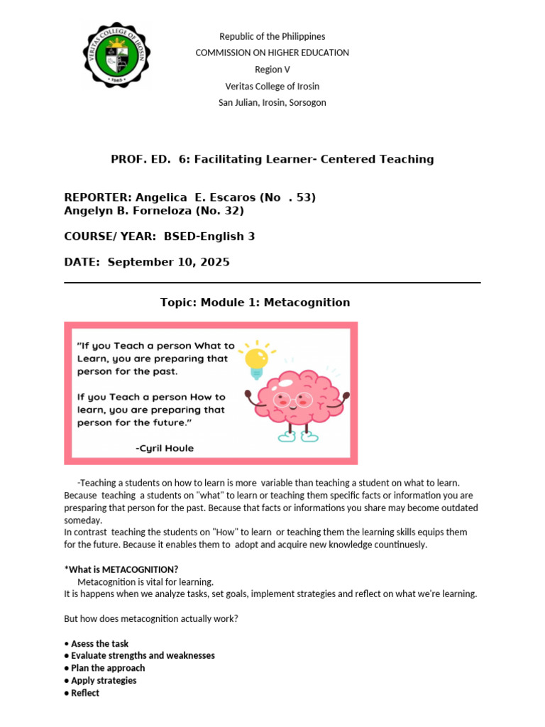 Module.1 Metacognition | PDF | Metacognition | Learning