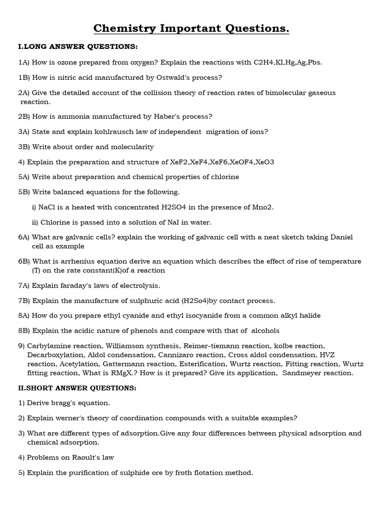 Essential Chemistry Questions and Concepts | PDF | Chemical Reactions ...