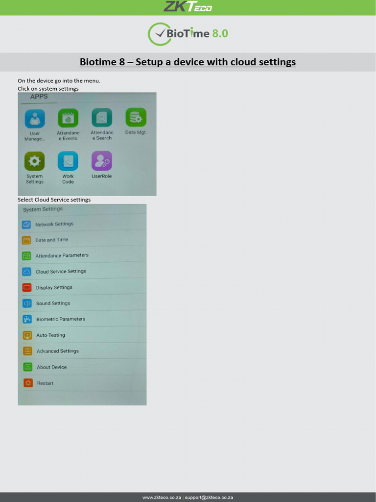Biotime 8 Cloud Device Setup Guide | PDF