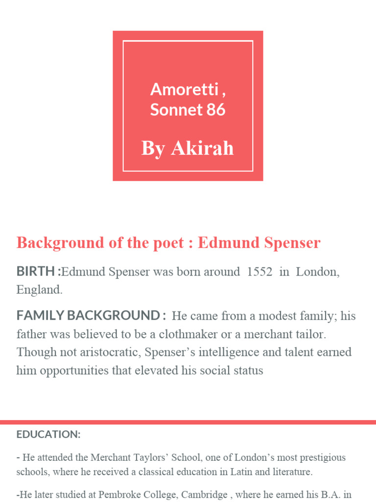 Amoretti, Sonnet 86 Presentation | PDF | Edmund Spenser | Poetry