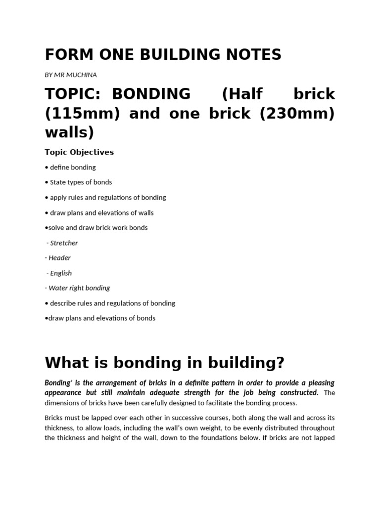 Bonding Techniques in Brick Construction | PDF | Masonry | Civil ...