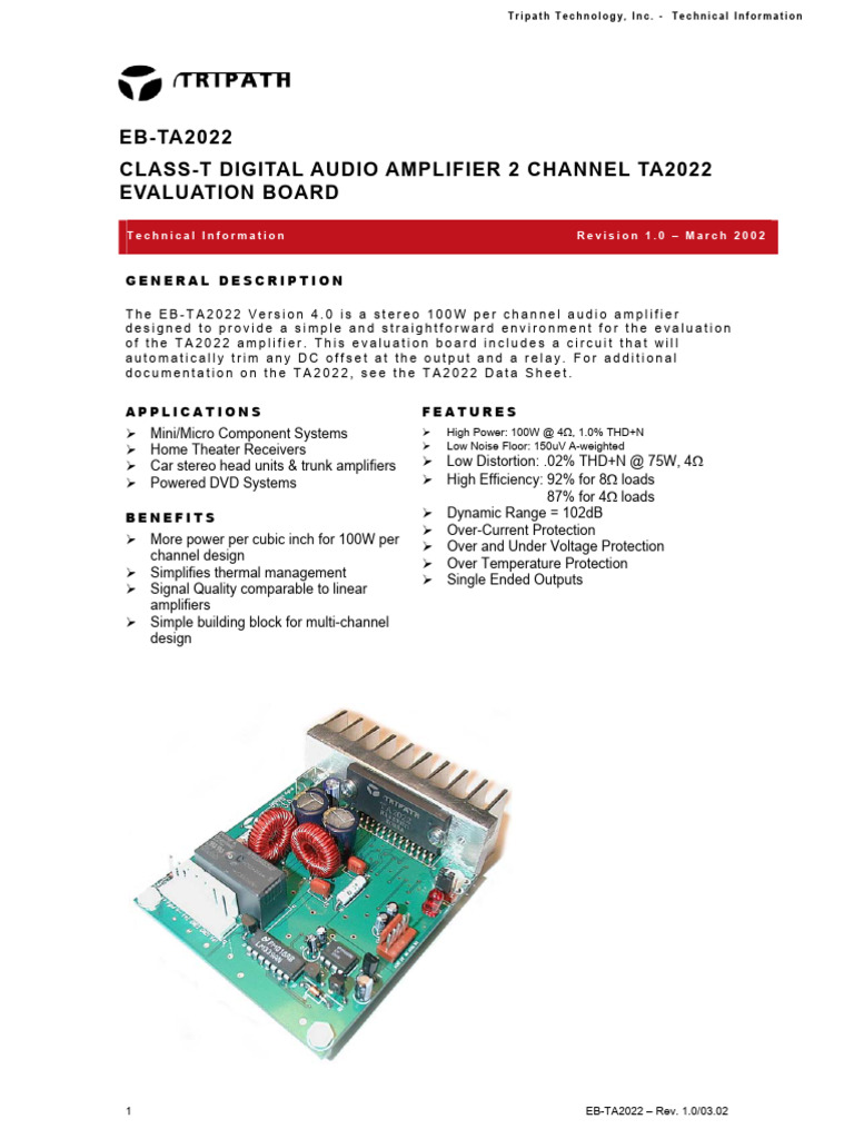 EB-TA2022 Class-T Digital Audio Amplifier 2 Channel Ta2022 Evaluation ...