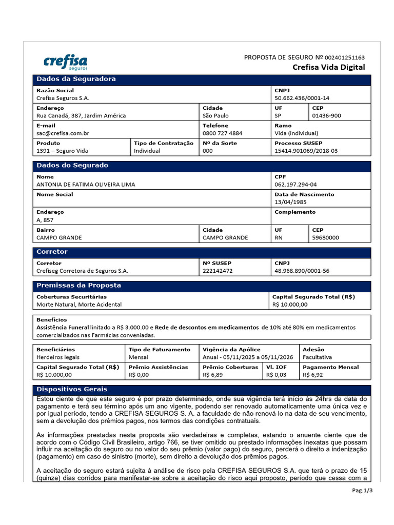 Proposta - Crefisa Seguros | PDF | Seguro | Garantia