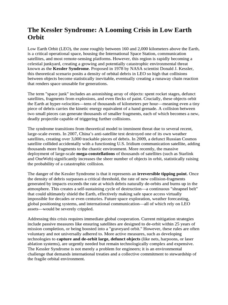 The Kessler Syndrome | PDF | Space Debris | Bodies Of The Solar System