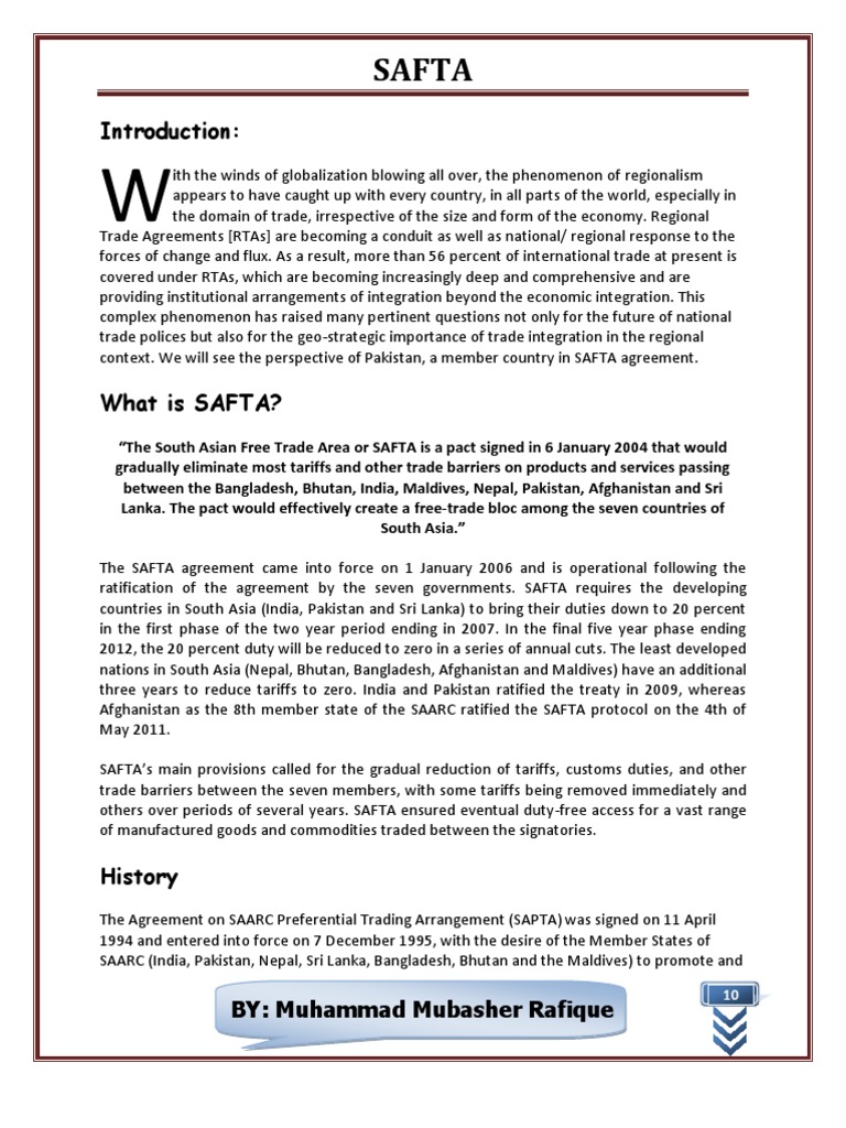 SAFTA Project | International Trade | International Business