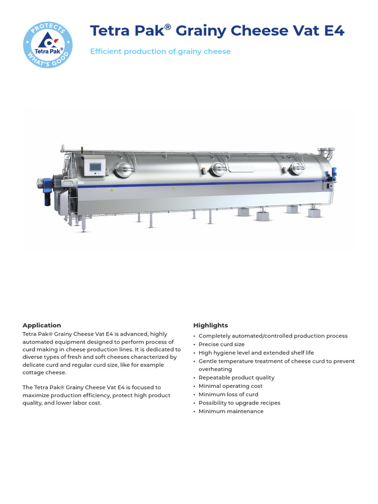Tetra Pak Grainy Cheese Vat E4 Pd Leaflet | PDF | Cheese | Valve