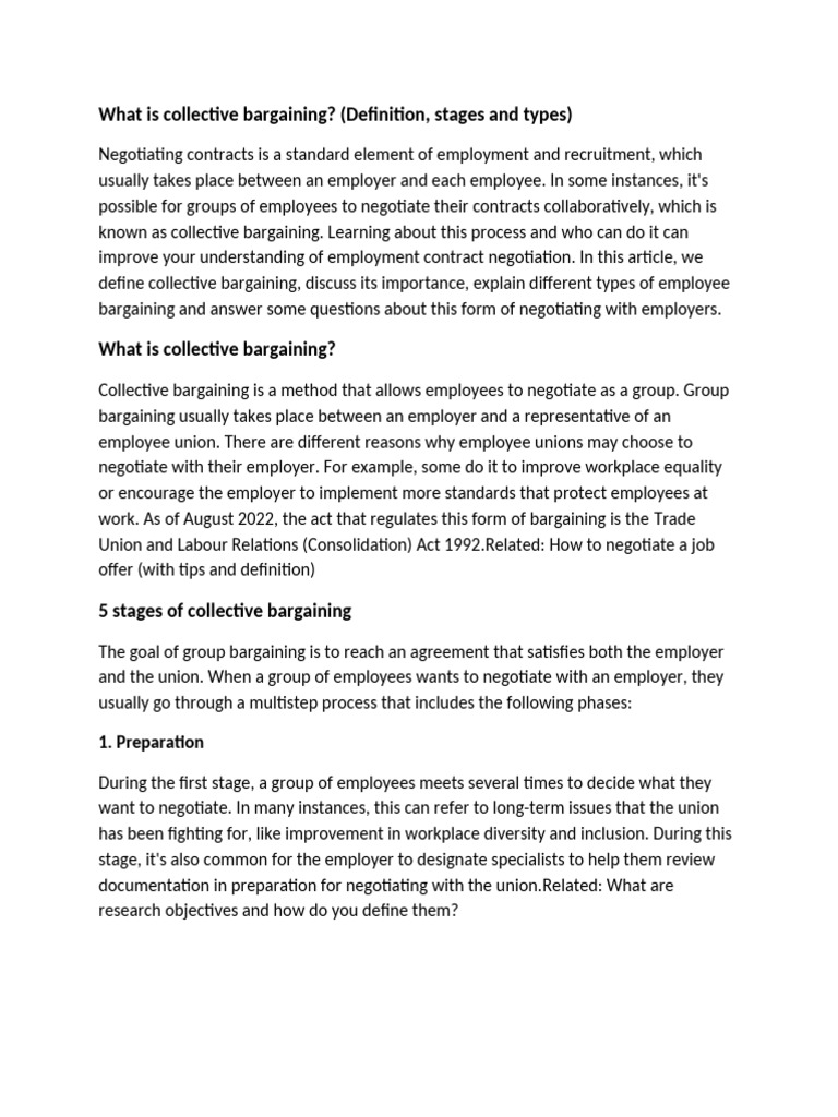 Collective Bargaining Defination and Types | PDF | Collective Bargaining | Employment