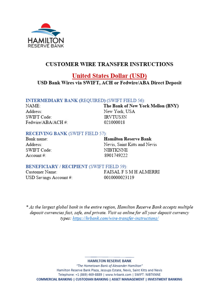 BNY Mellon Wire Transfer Instructions | PDF