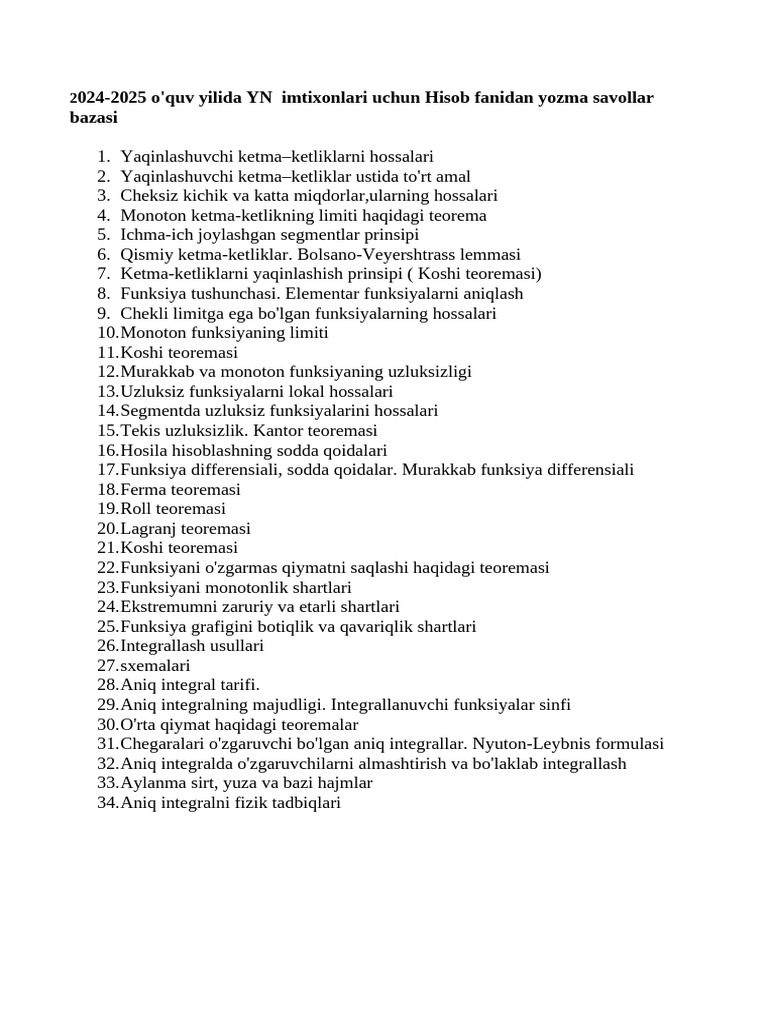 Yakuniy nazorat | PDF