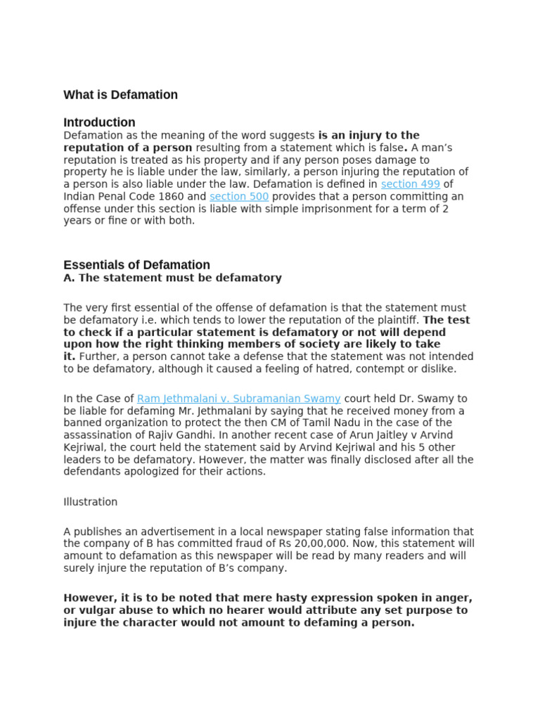What is Defamation | PDF | Defamation | Common Law