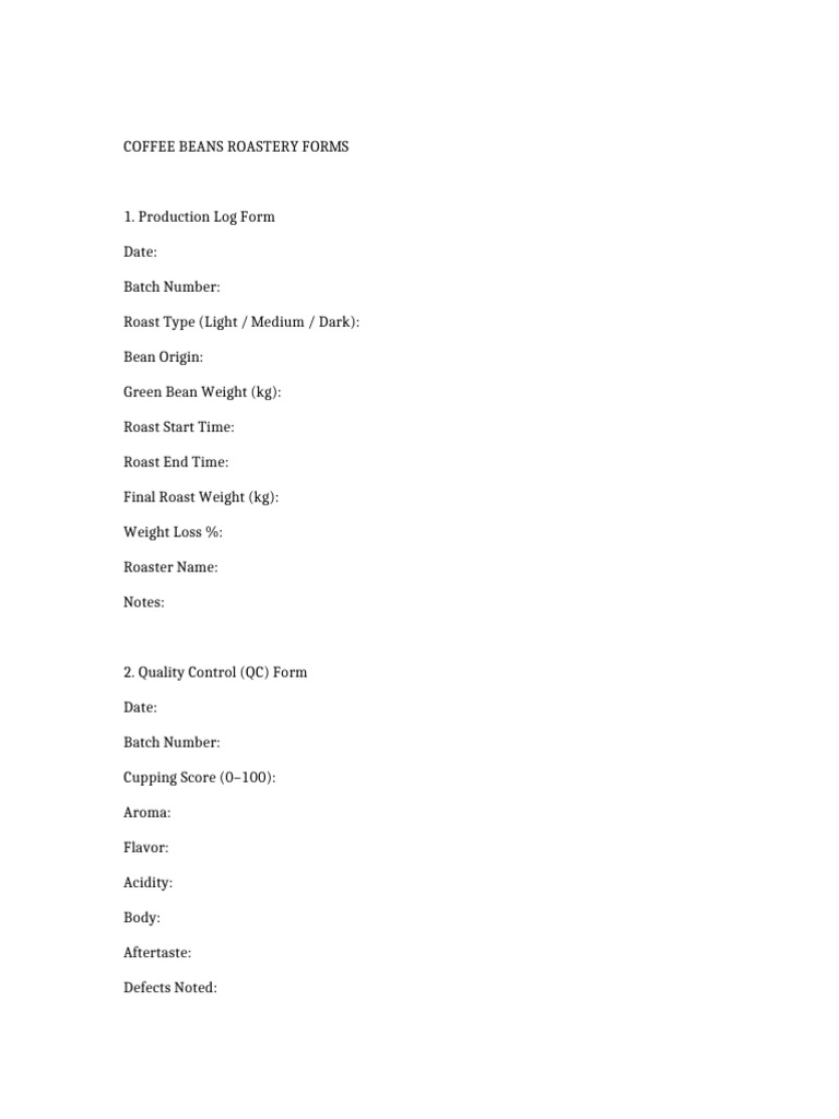 Roastery Forms | PDF