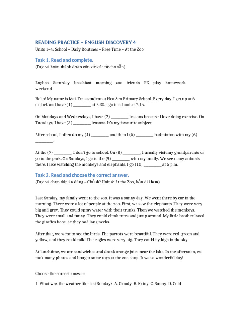 Reading Practice Units1-4 | PDF