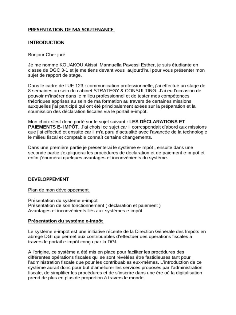 PRESENTATION RP Exemple | PDF | Impôts