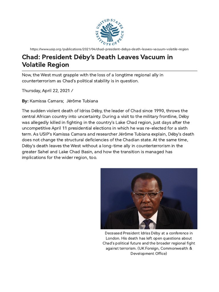 Chad - President Déby's Death Leaves Vacuum in Volatile Region - United ...