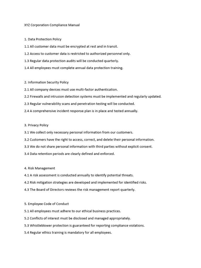 XYZ Corporation Compliance Manual (1) | PDF | Regulatory Compliance ...