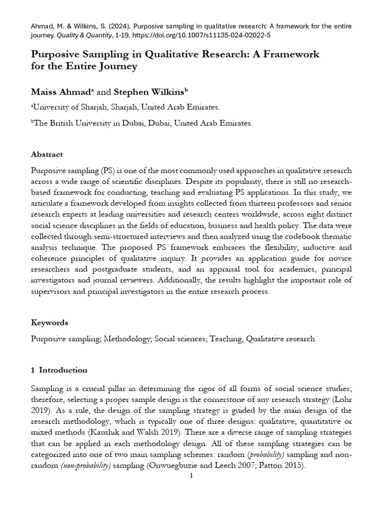 Purposive Sampling Framework in Research | PDF | Methodology | Sampling ...
