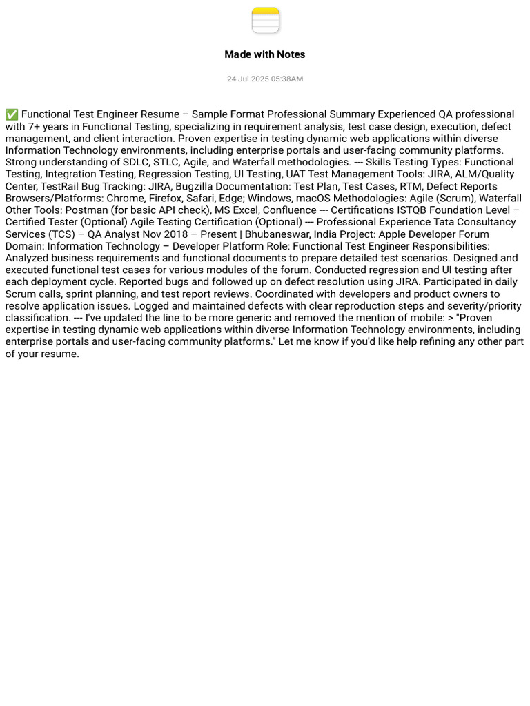 Resume Functional Testing | PDF