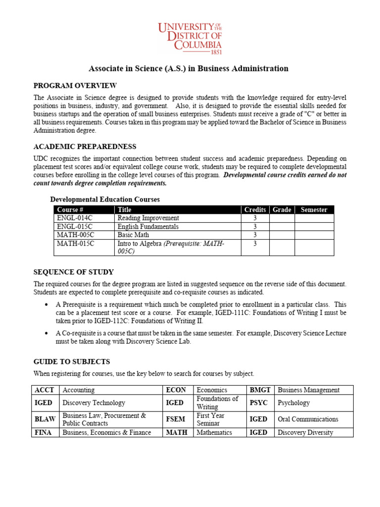 A.S. in Business Administration Overview | PDF