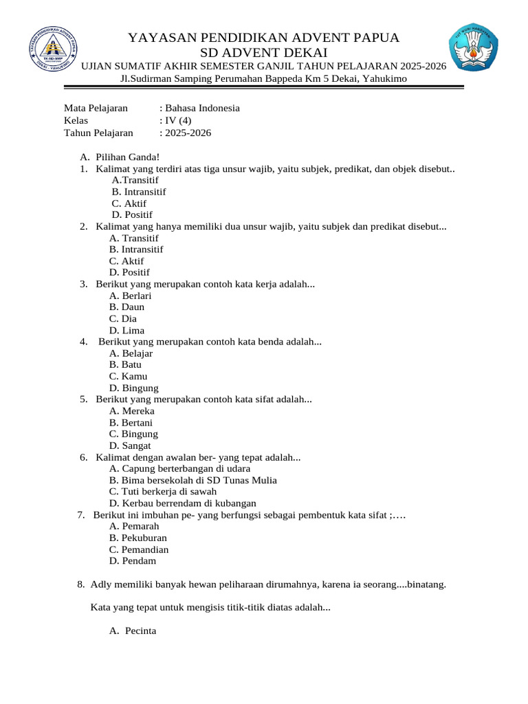 Soal SAS b.indo 4 | PDF