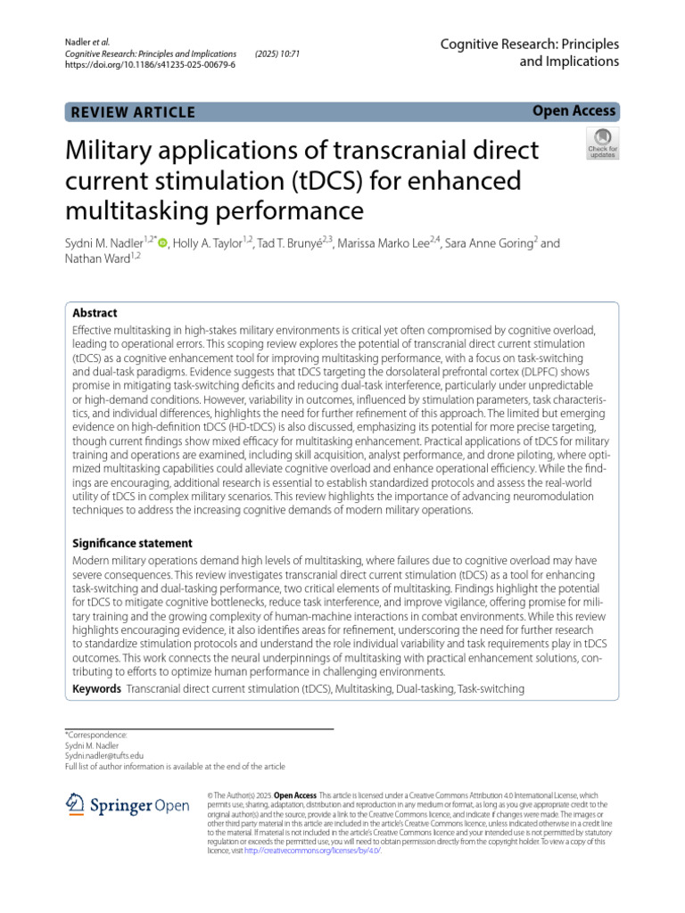 Military Applications of Transcranial Direct Current Stimulation (TDCS ...