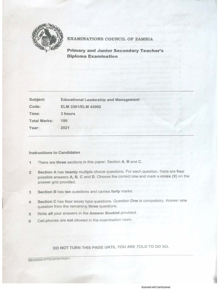Education Leadership Past Papers | PDF
