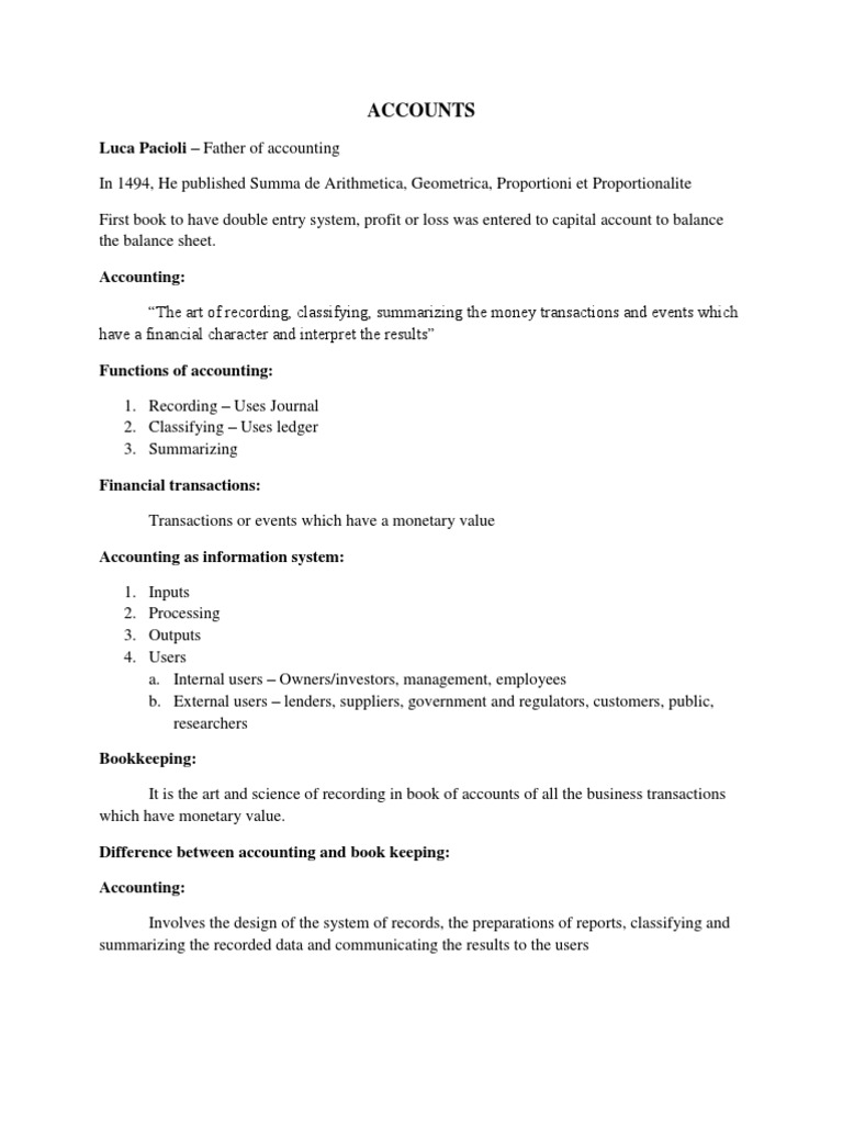 Accounts: Luca Pacioli - Father of Accounting | PDF | Generally ...