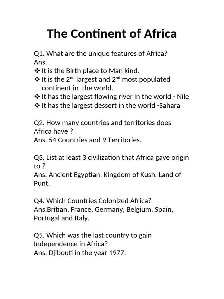 The Continent of Africa | PDF