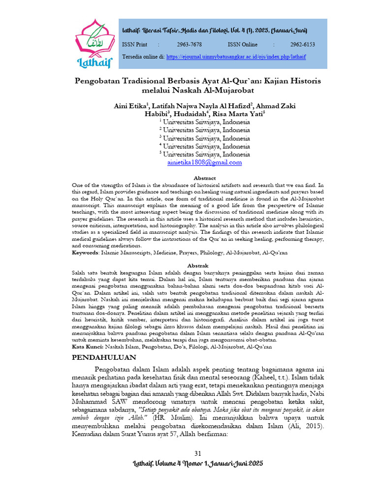 Pengobatan Tradisional Berbasis Ayat Al-Quran Kaji | PDF