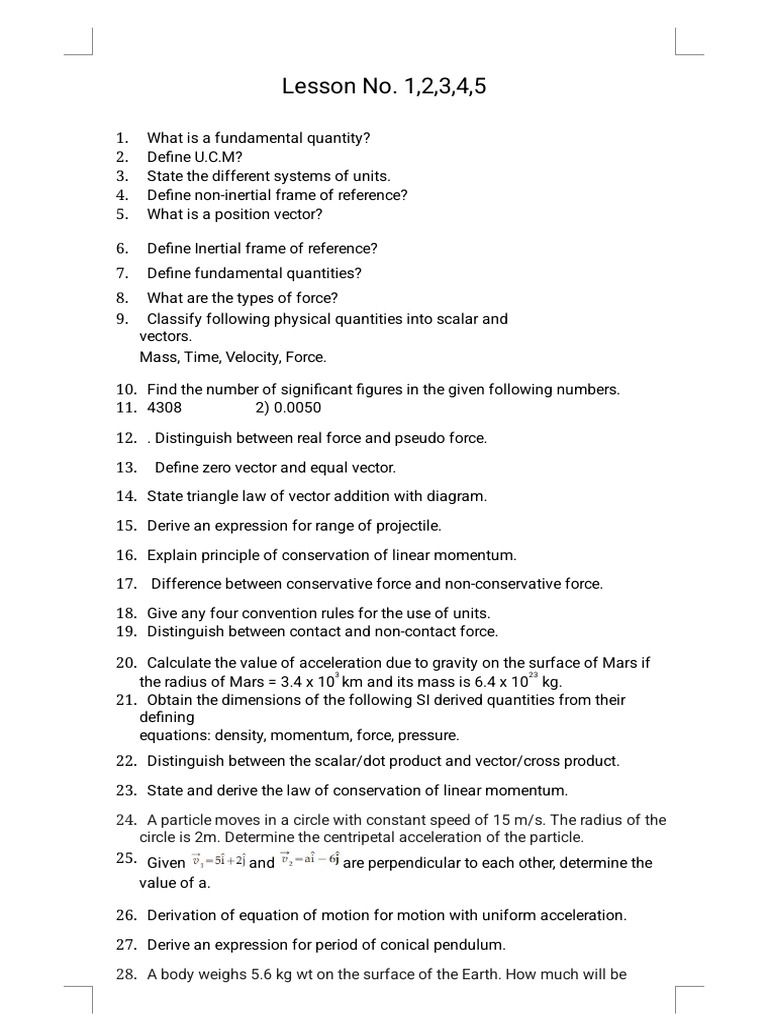Physics Practice Questions | PDF | Force | Acceleration