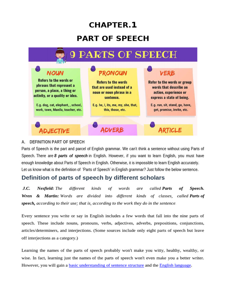 Chapter 1 Part of Speech | PDF | Part Of Speech | English Grammar