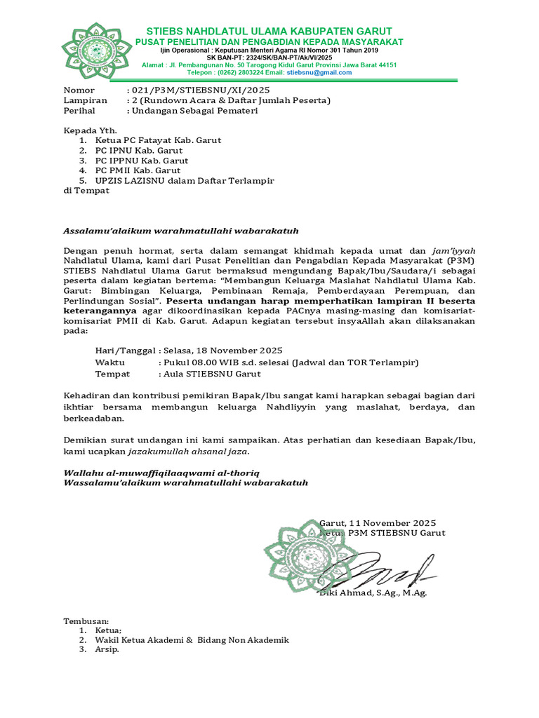 21 Undangan Peserta (Ipnu Ippnu Pmii Fatayat & Upzis) | PDF