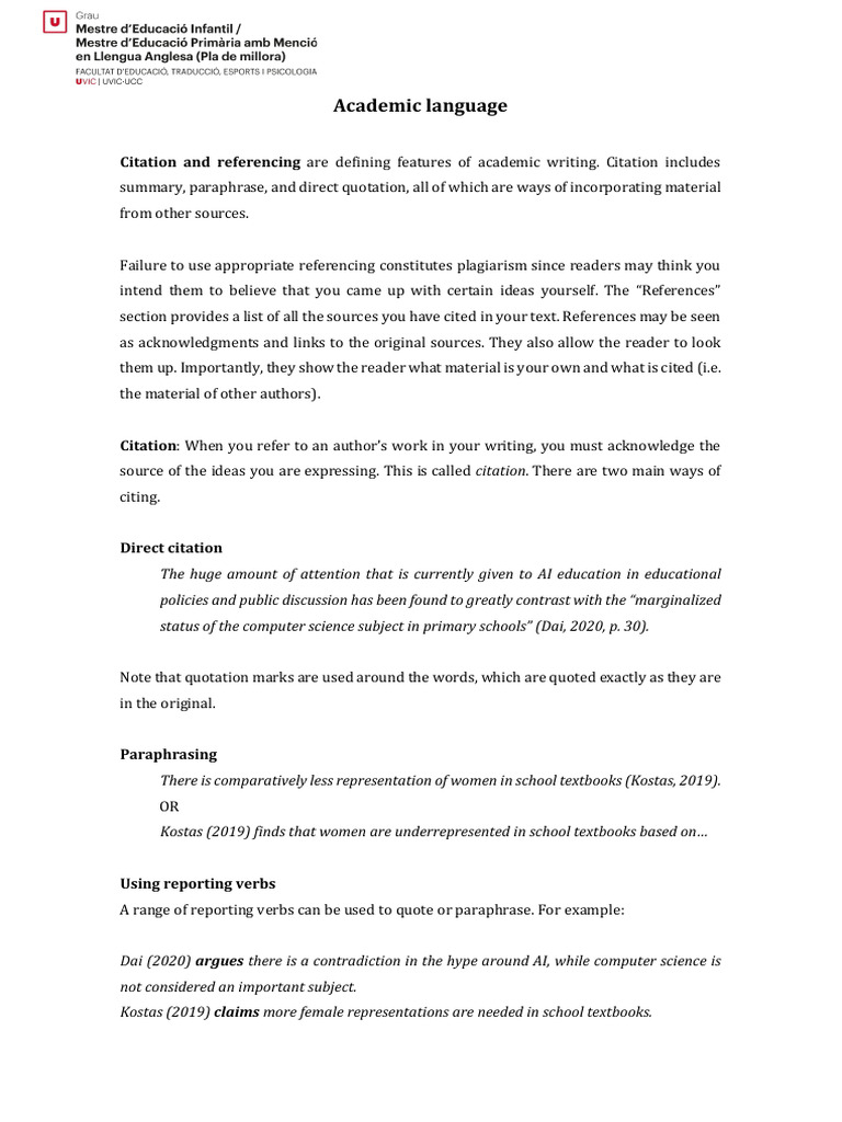 01 Academic Language | PDF | Citation | Feminism