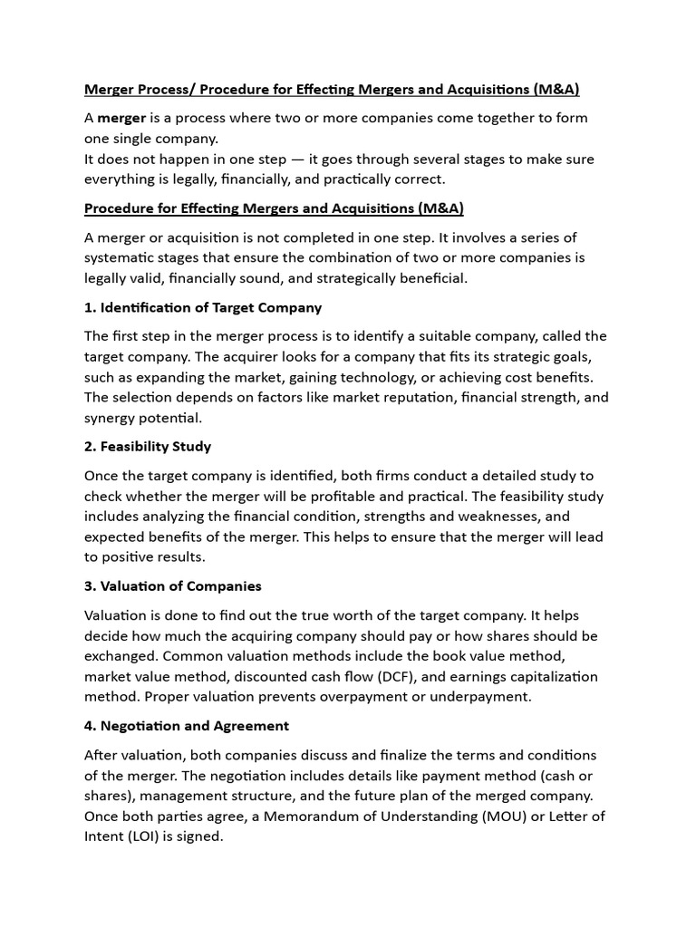 M&A Merger Process and Procedures Guide | PDF | Mergers And ...