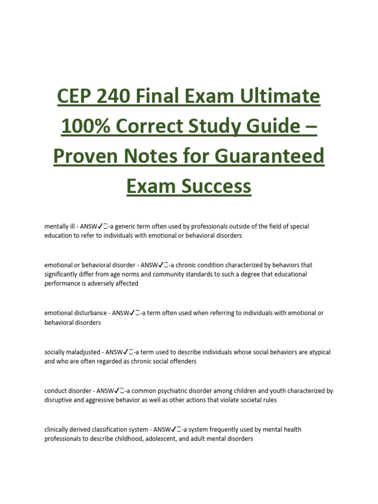 CEP 240 Final Exam Ultimate 100 | PDF | Ear | Attention Deficit ...