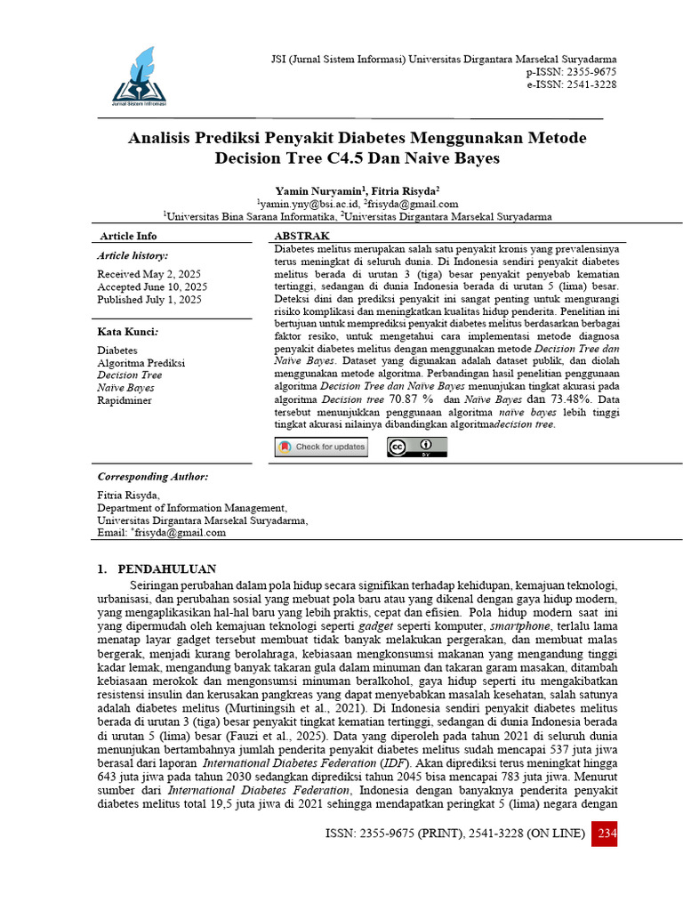 Prediksi Diabetes: Decision Tree vs Naïve Bayes | PDF