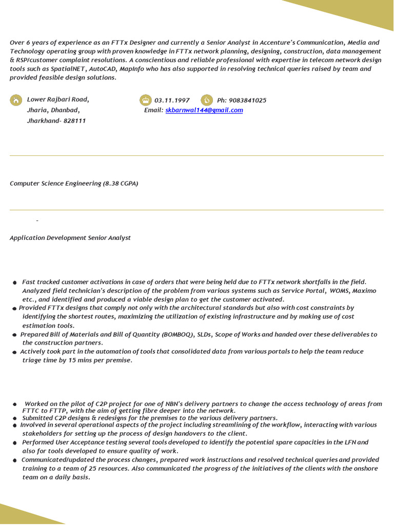 Saurabh Resume Updated | PDF | Fiber To The X | Computing