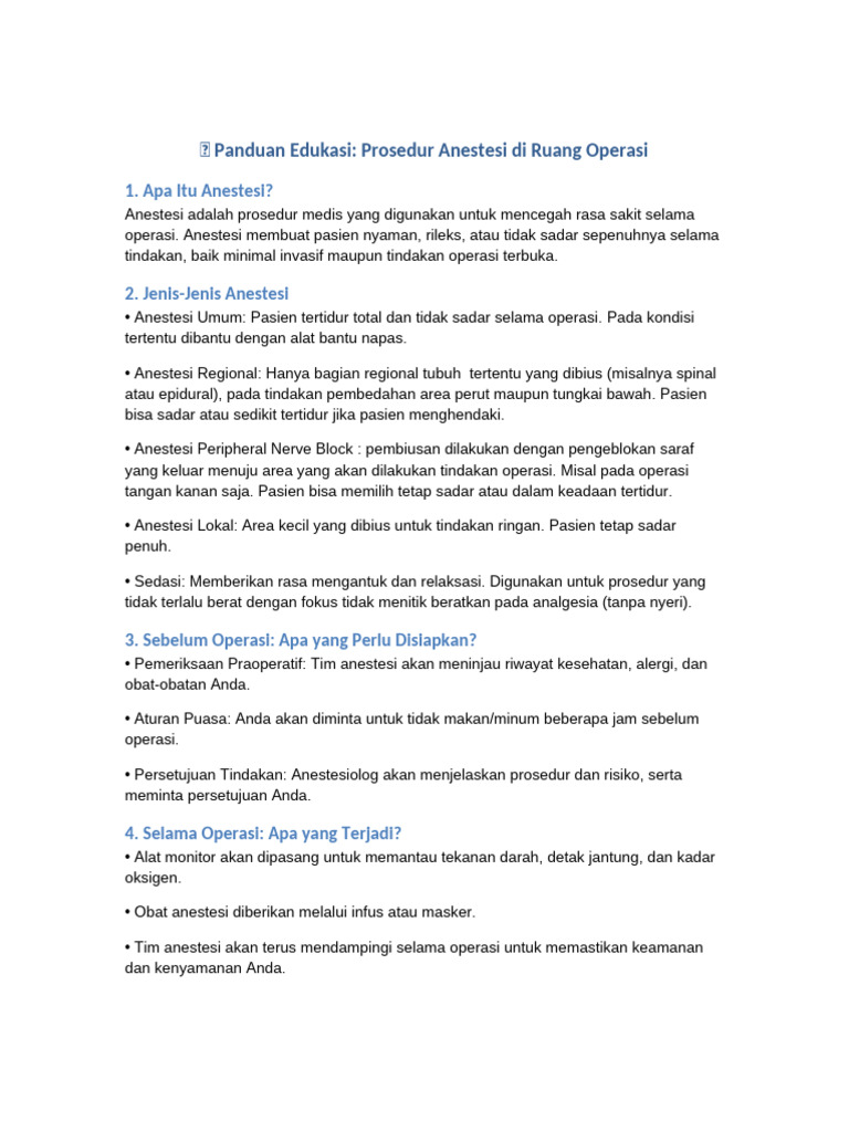 Leaflet Anestesi Ruang Operasi | PDF