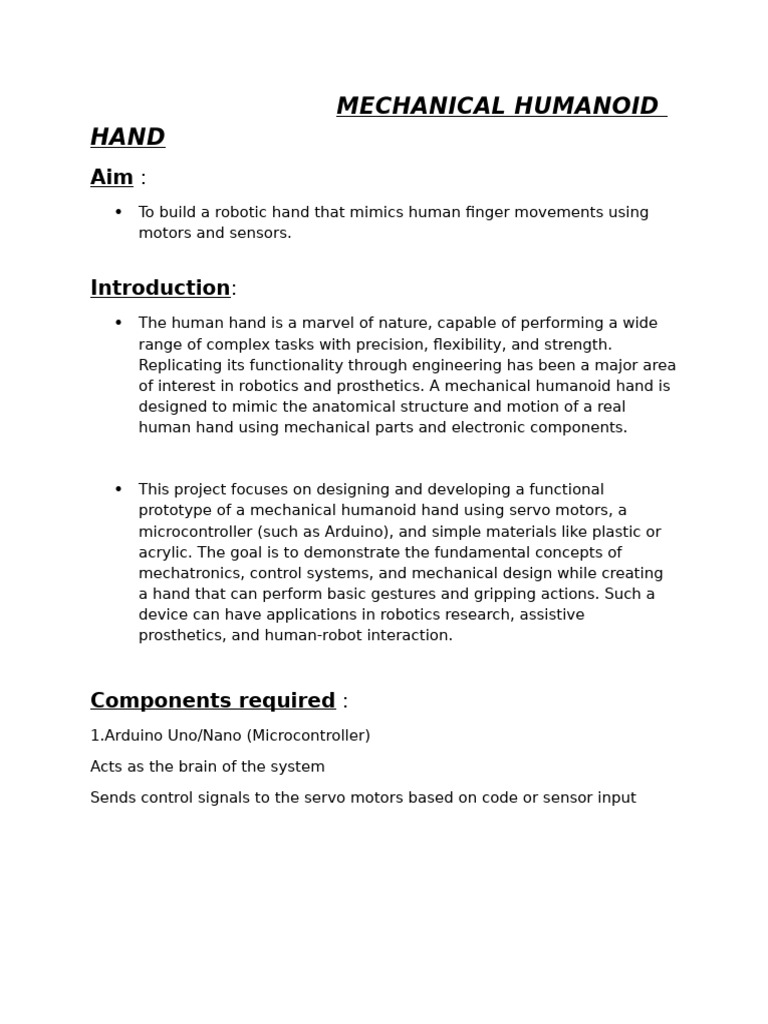 Mechanical Humanoid Hand Project Guide | PDF | Arduino | Robotics