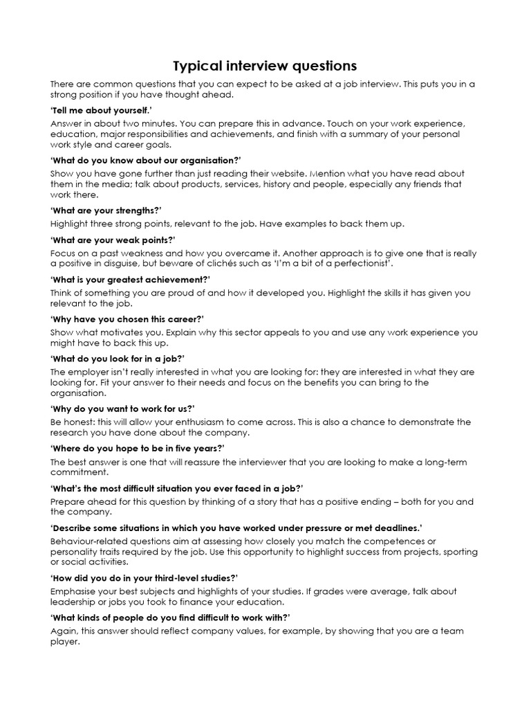 Typical Interview Questions | PDF | Job Interview | Question