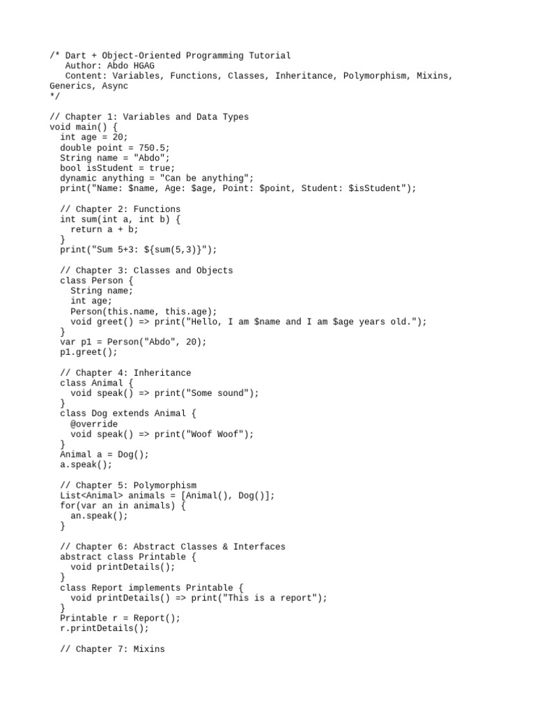 Dart Oop Tutorial | PDF
