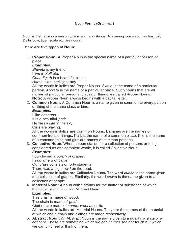 Noun Forms | PDF | Noun | Linguistics
