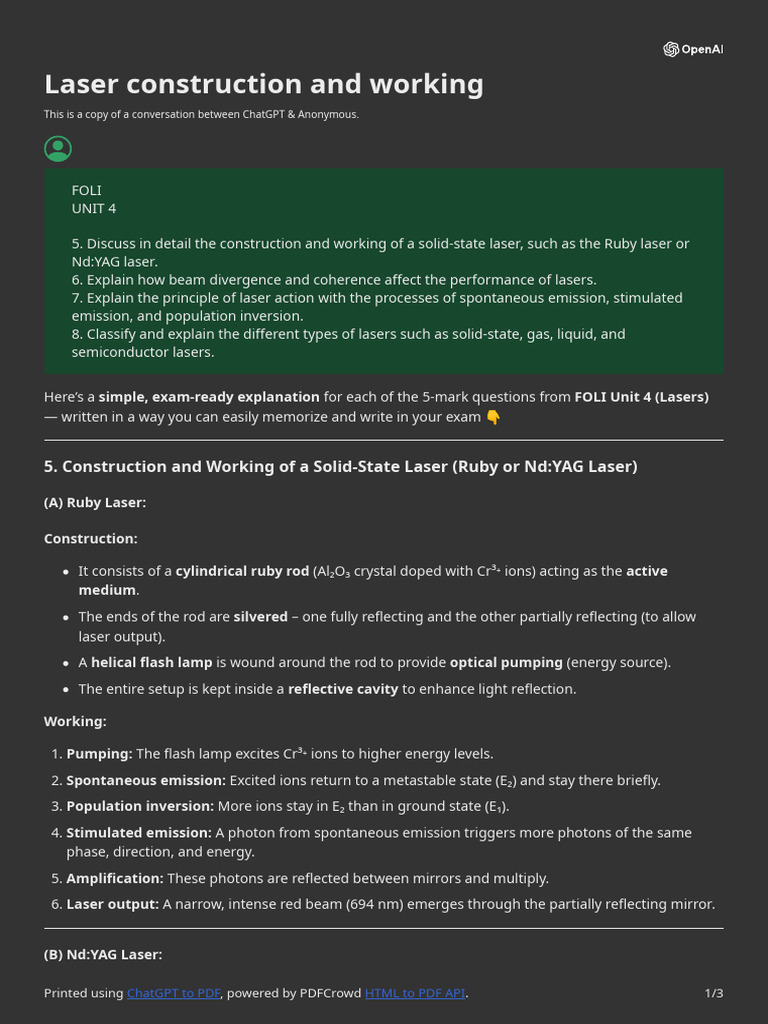 Solid-State Laser Construction Explained | PDF | Laser | Quantum Optics