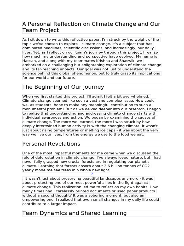 A Personal Reflection On Climate Change and Our Team Project | PDF ...