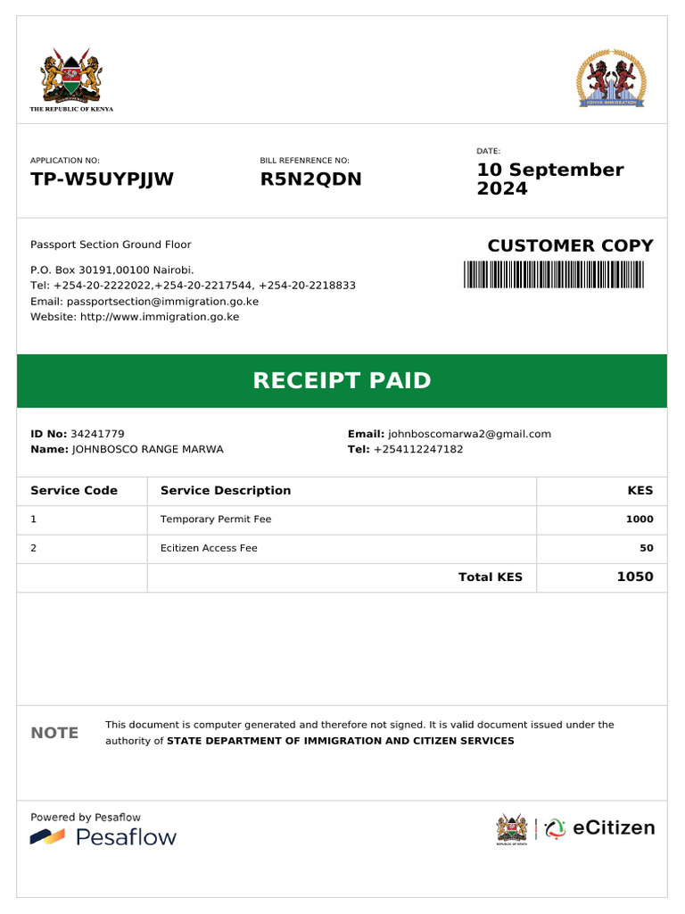 Temporary Permit Payment Receipt | PDF | International Law | Government ...